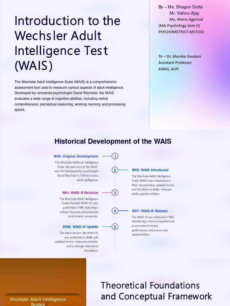 Introduction To The Wechsler Adult Intelligence Test WAIS | PDF ...