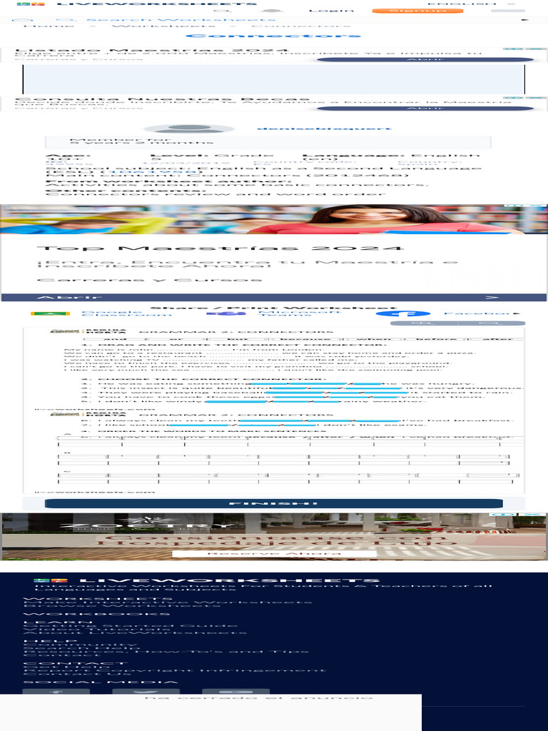 Connectors Activity Live Worksheets | PDF | Microsoft