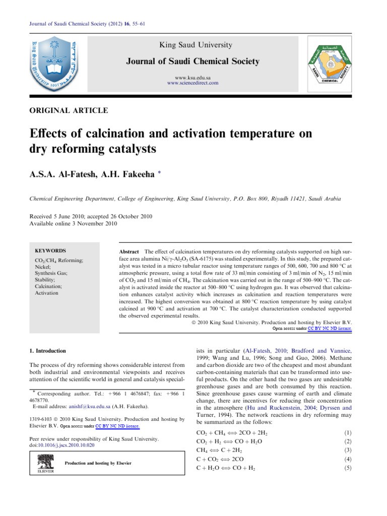 Effects of Calcination and Activation Temperature On Dry Reforming Catalysts | PDF | Catalysis ...