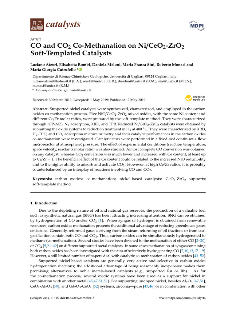 CO and CO2 Co-Methanation On Ni-CeO2-ZrO2 | PDF | Adsorption | Applied And Interdisciplinary Physics