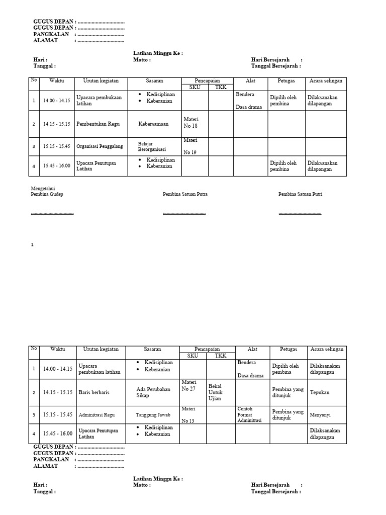 PROGRAM MINGGUAN pRAMUKA KOSONG | PDF
