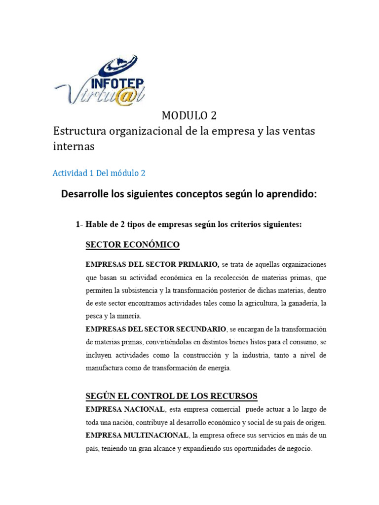 Actividad 1 Módulo 2 INFOTEP | PDF | Business | Sociedad