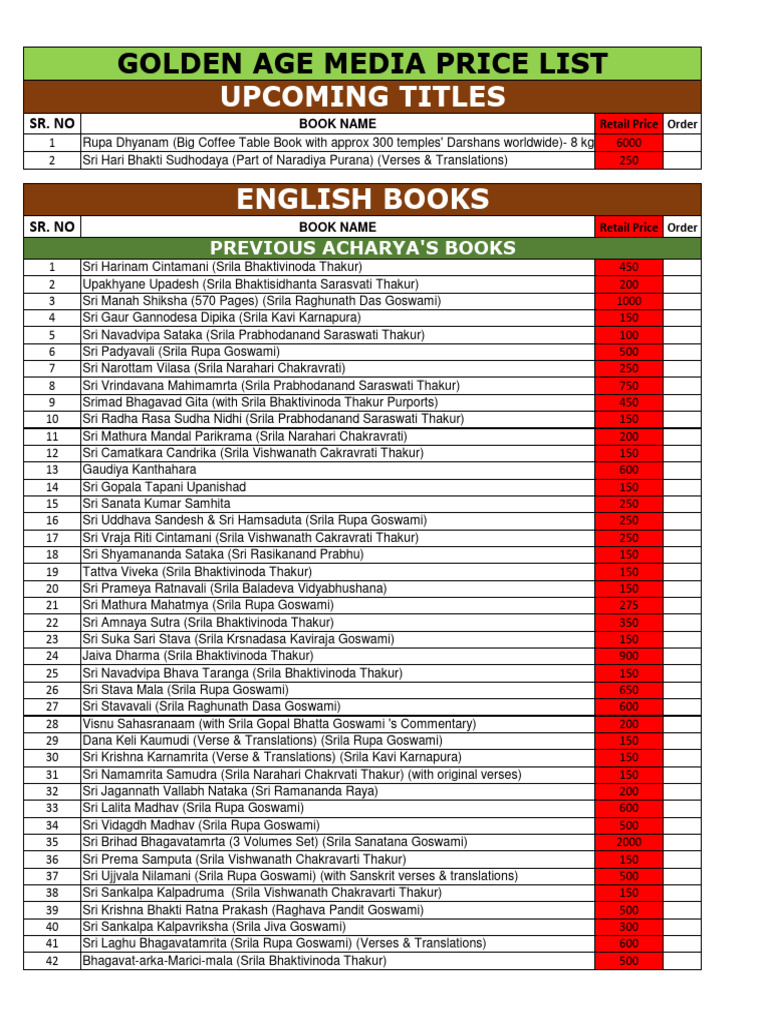 Golden Age Media Price List 01-07-2022 | PDF | Cattle | Vaishnavism