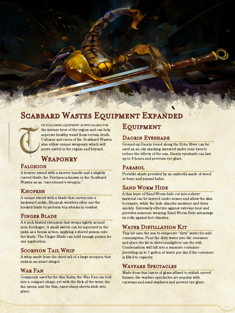 Scabbard Wastes Equipment Expanded | PDF | Sword