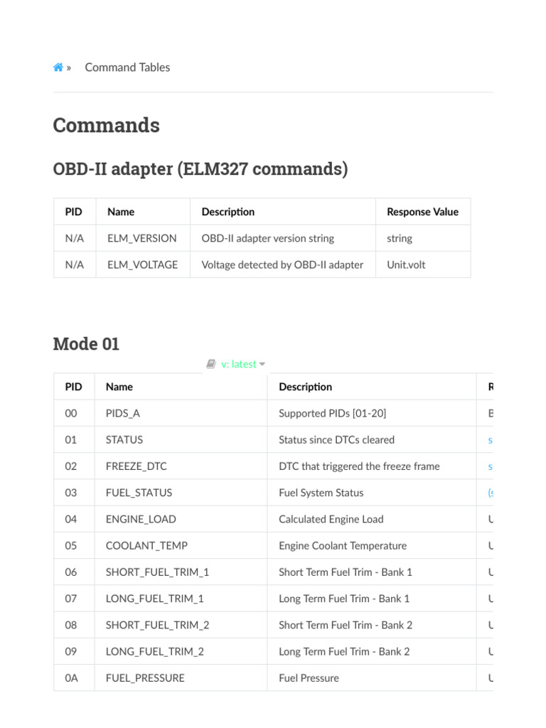 Command Tables - Python-OBD | PDF | Vehicle Technology | Engines