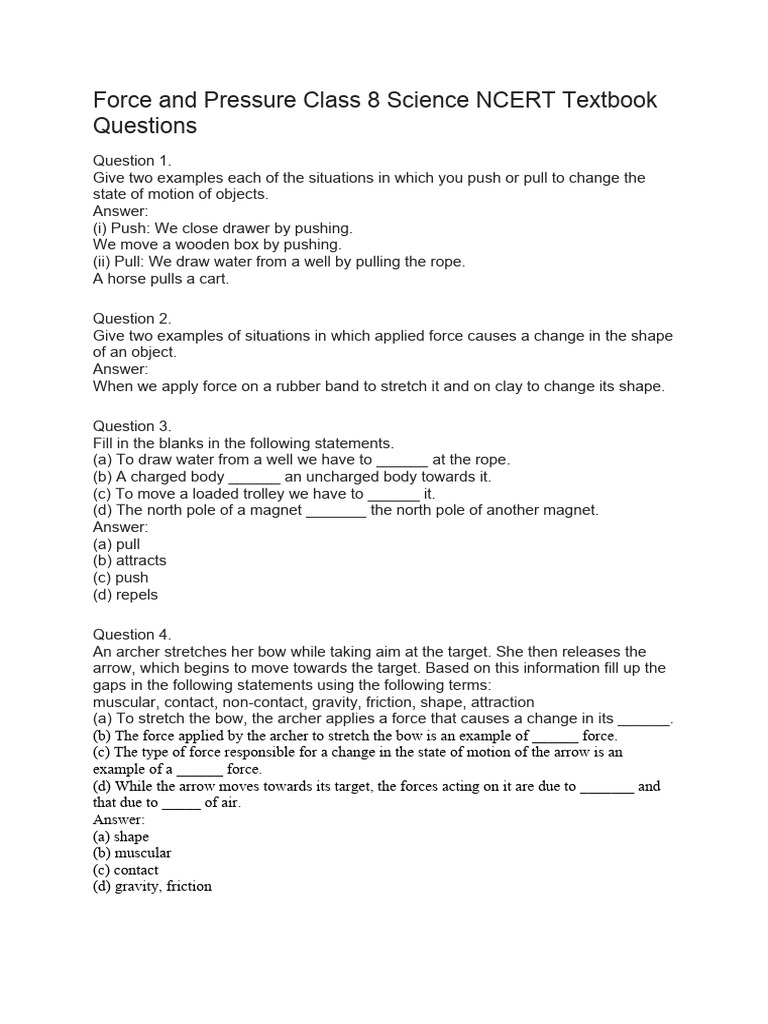 Class 8 L 11 Force & Pressure | PDF | Force | Pressure