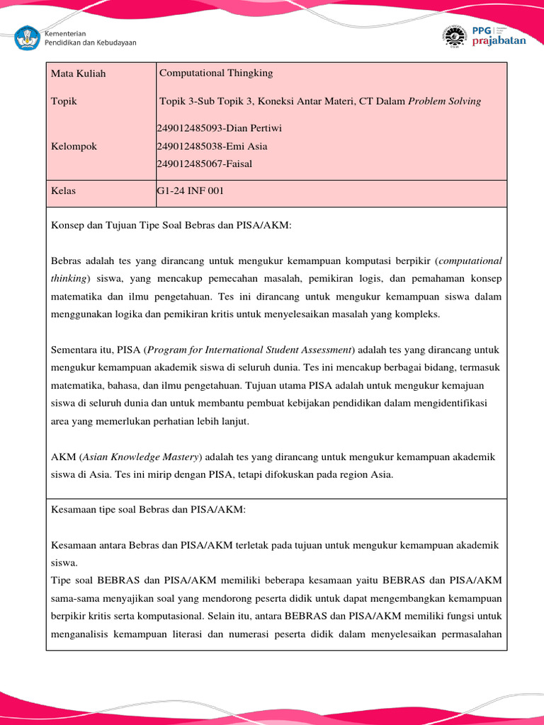 Topik 3 Sub Topik 3 - Koneksi Antar Materi - Kelompok - CT Problem Solving | PDF | Seni