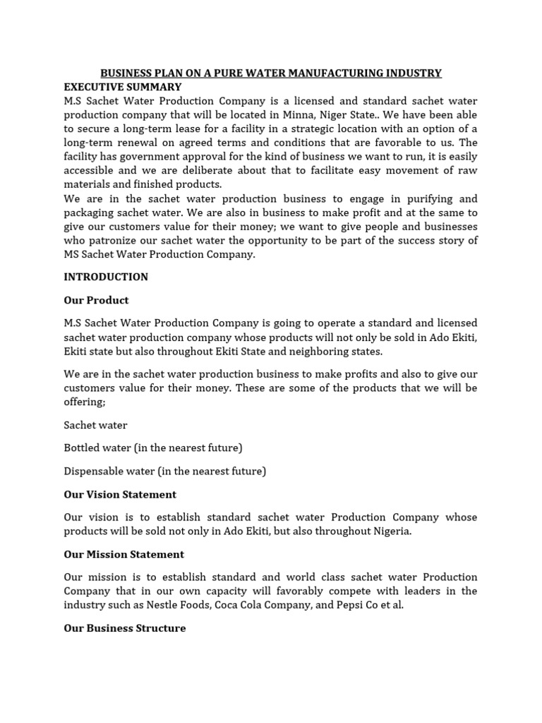 Pure Water Business Plan | PDF | Bottled Water | Brand