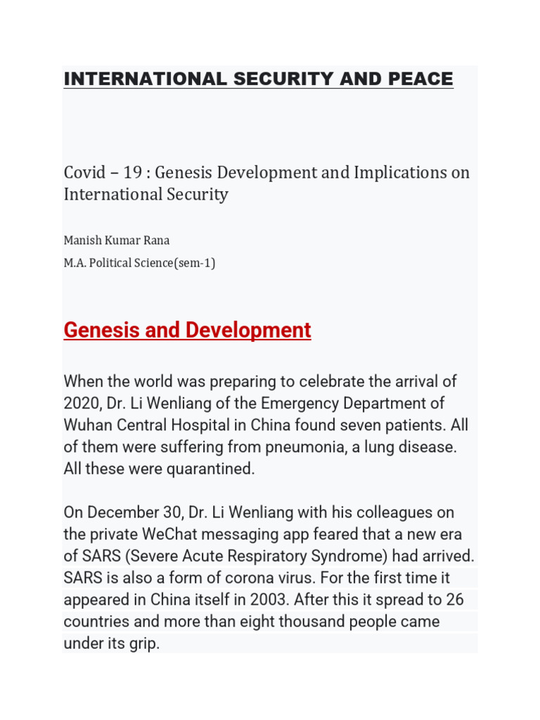 International Security and Peace | PDF | Infection | Virus