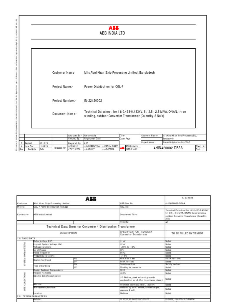 5000kVA Converter Transformer Datasheet | PDF | Transformer | Electric ...