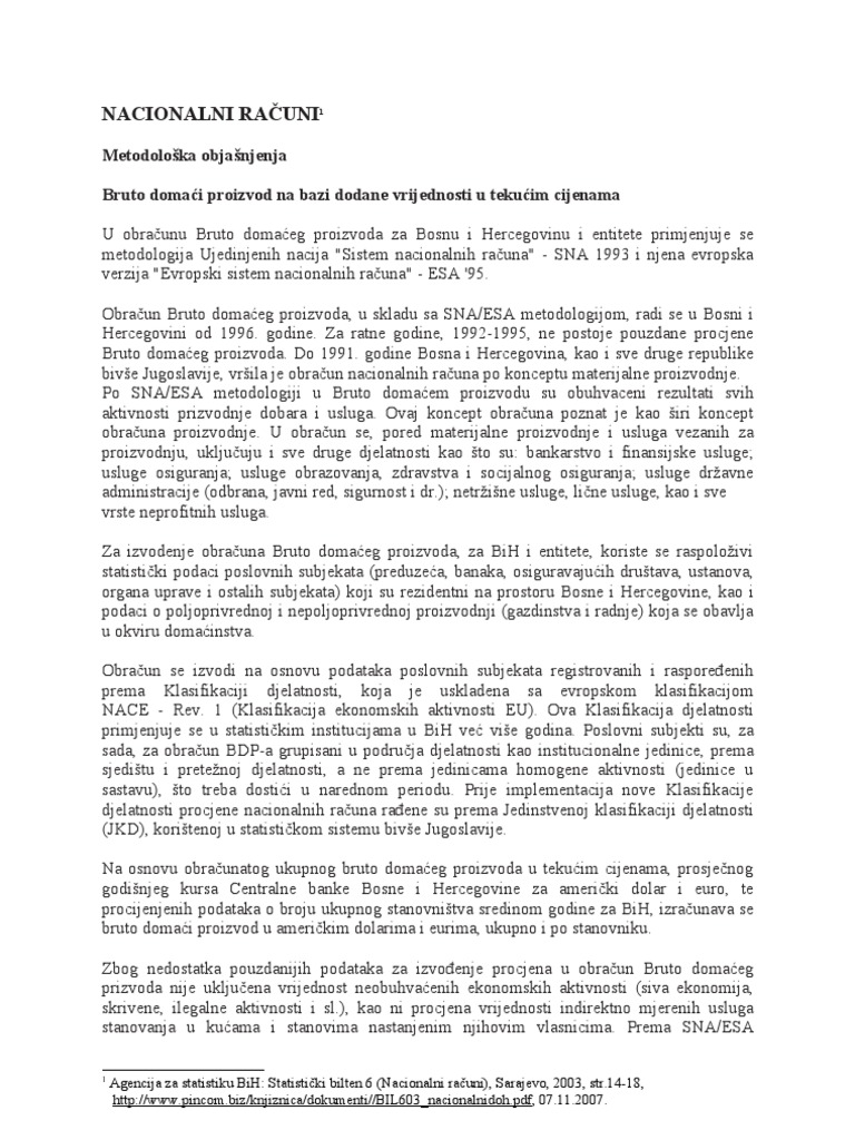Sistem Nacionalnih Racuna - BiH