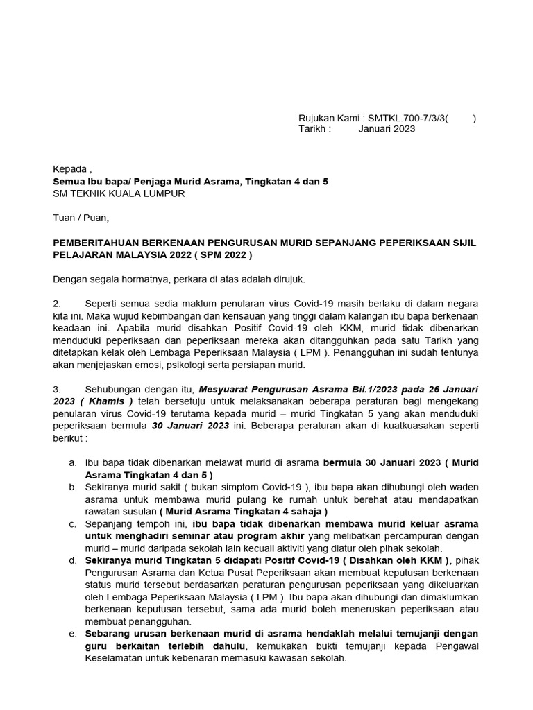 Surat Makluman Operasi Bubble | PDF
