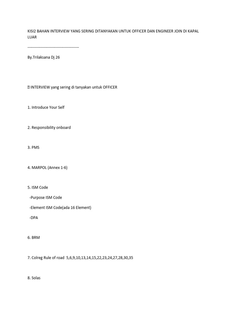 KISI2 BAHAN Interview Deck Officer | PDF | Ships | Water Transport