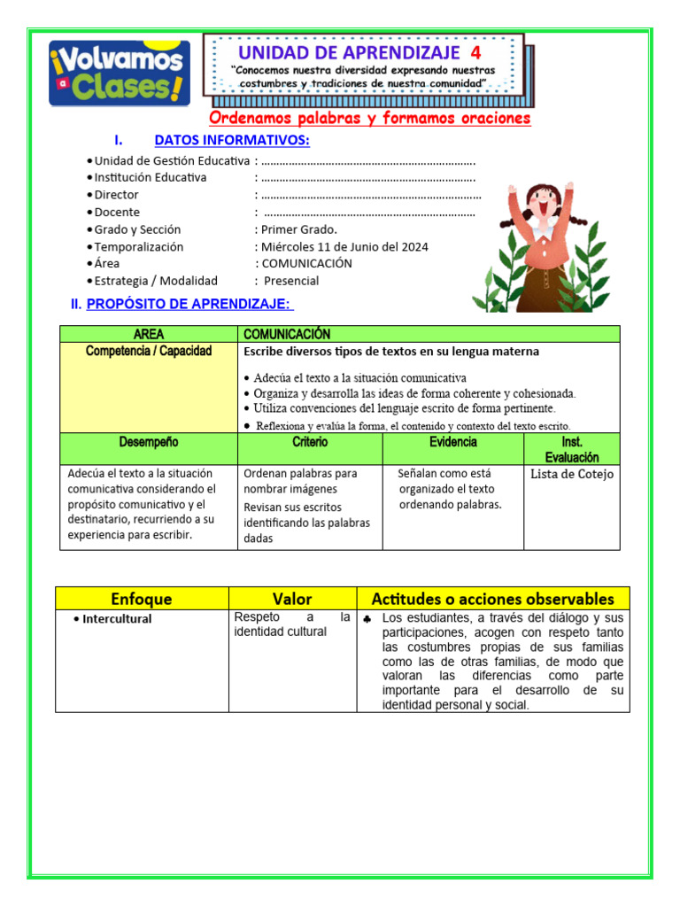 Sesion 12 de Junio Del 2024 - 1ro Grado Comunicacion | PDF | Evaluación ...