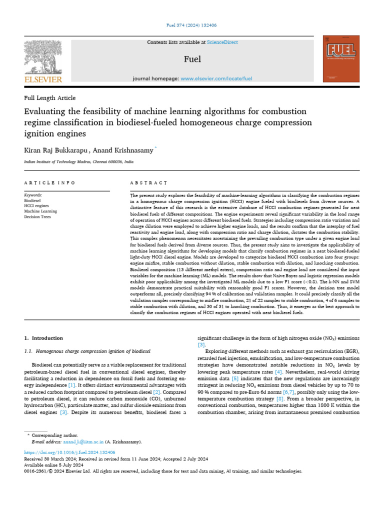 Evaluating The Feasibility of Machine Learning Algorithms For Combustion | PDF | Support Vector ...