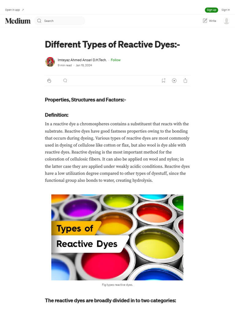 Overview of Reactive Dye Types | PDF | Dye | Dyeing