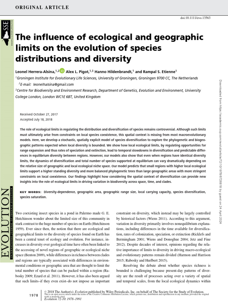 The Influence of Ecological and Geographic Limits On The Evolution of ...
