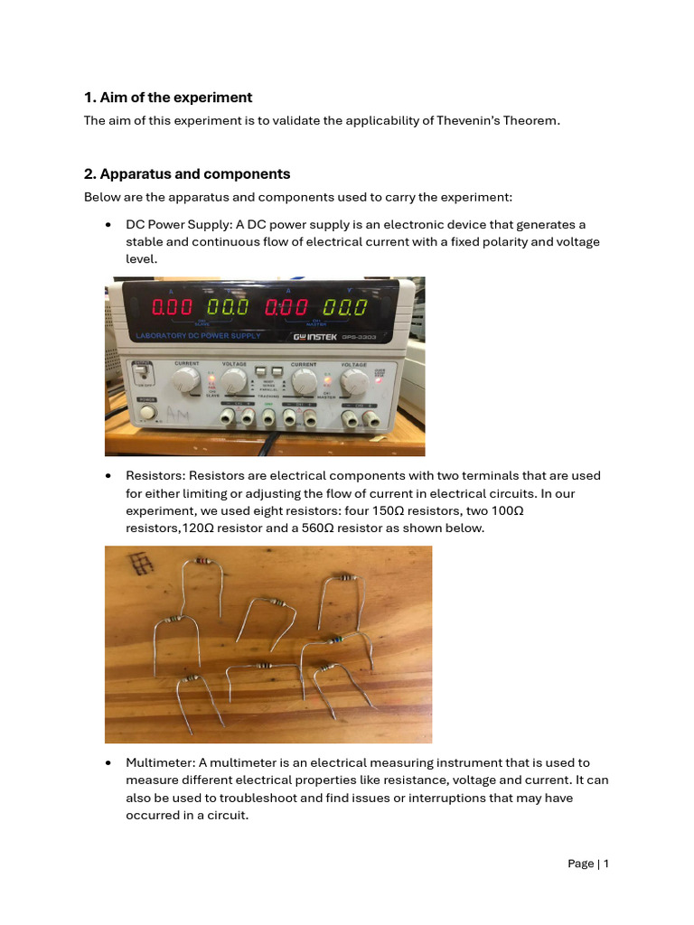 Thevenin's Theorem Experiment Guide | PDF | Electrical Network | Resistor