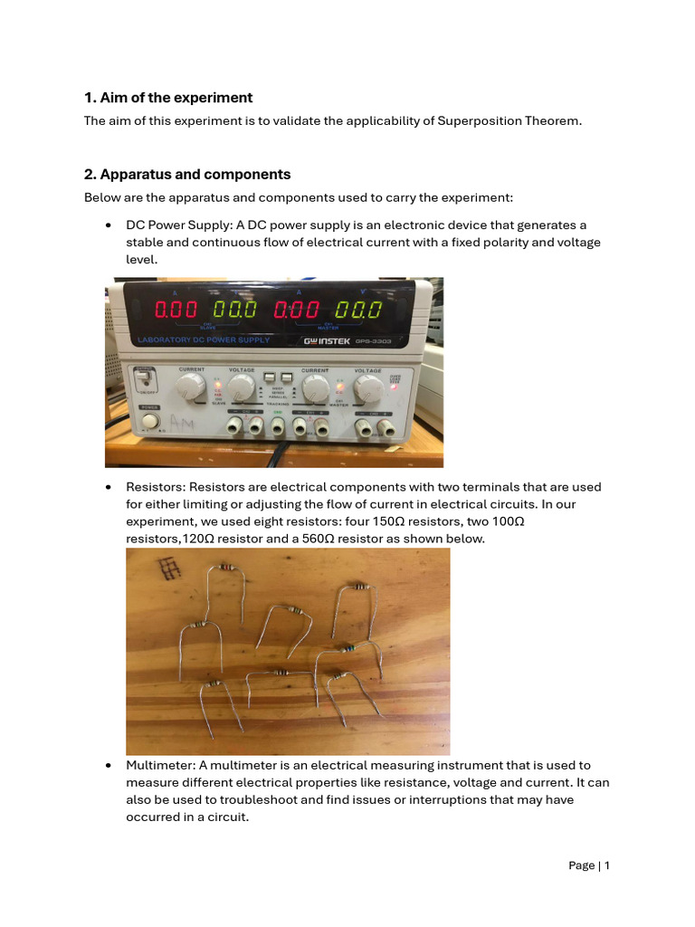 ELECTRICAL CIRCUITS SUPERPOSITION EXPERIMENT | PDF | Electrical Network | Resistor
