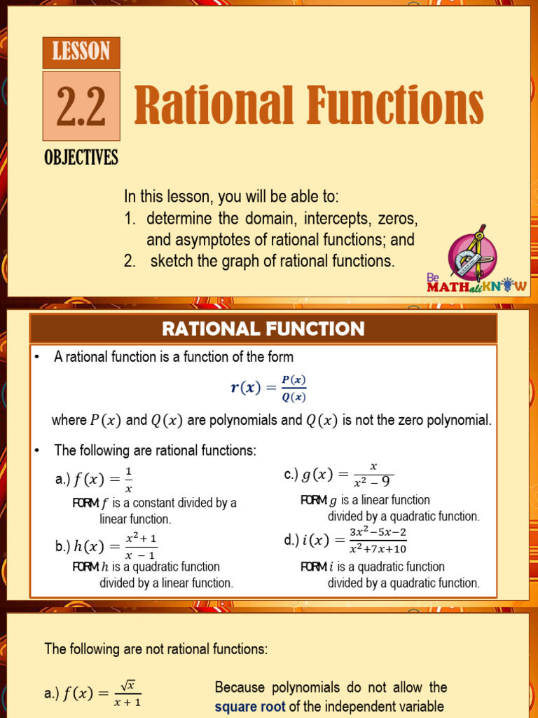 Lesson 2.2 Rational Functions | PDF | Asymptote | Polynomial