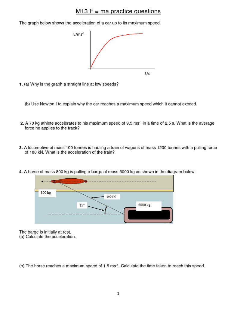M13.1 F Ma Practice Questions A24 | PDF | Force | Velocity