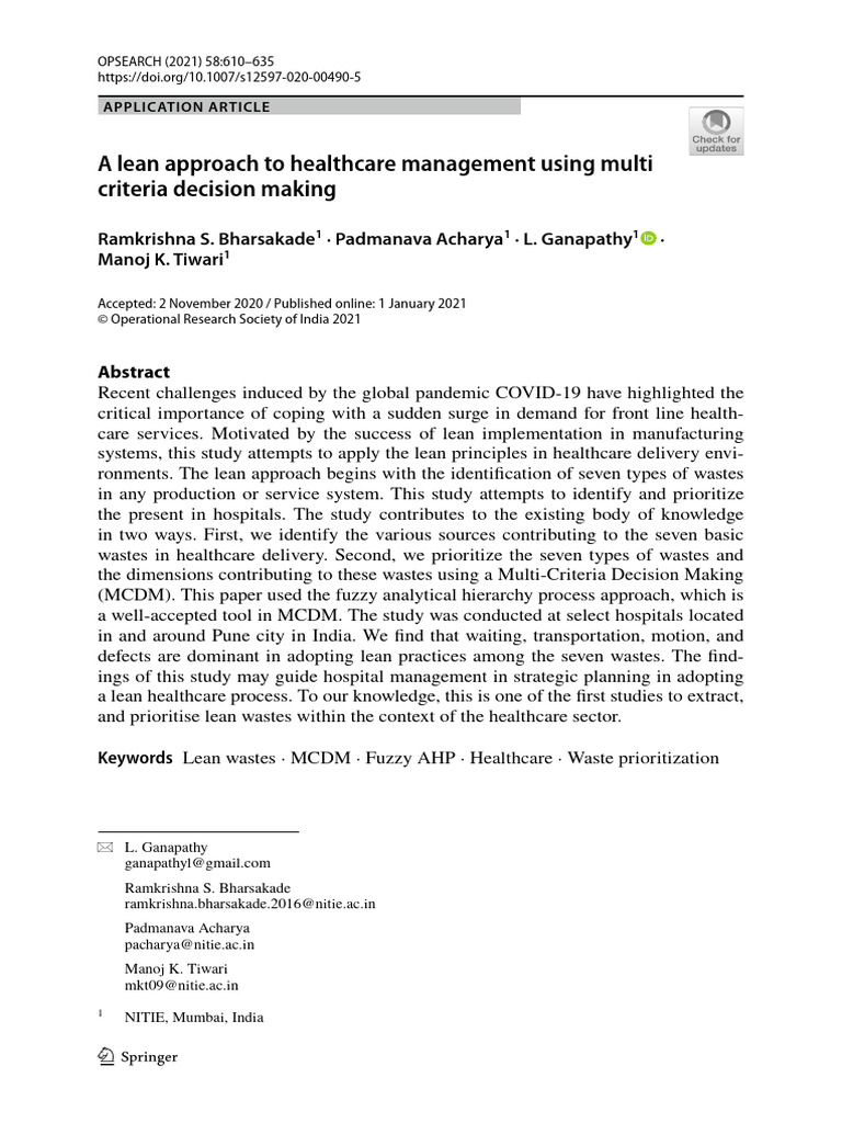 Lean Healthcare Management via MCDM | PDF | Health Care | Patient