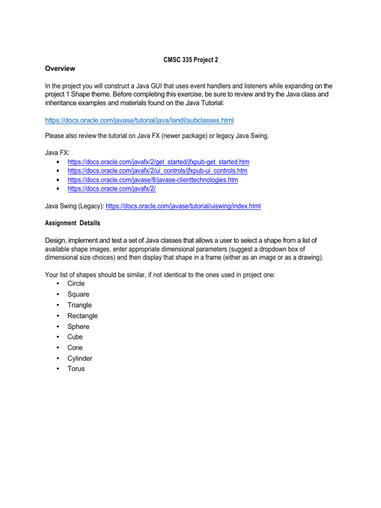 CMSC 335 Project 2 5835121616131077 | PDF | Shape | Java (Programming Language)