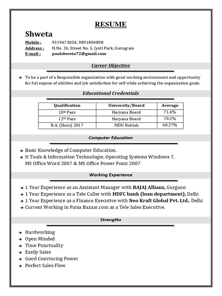 Shweta Paul Resume Apna | PDF