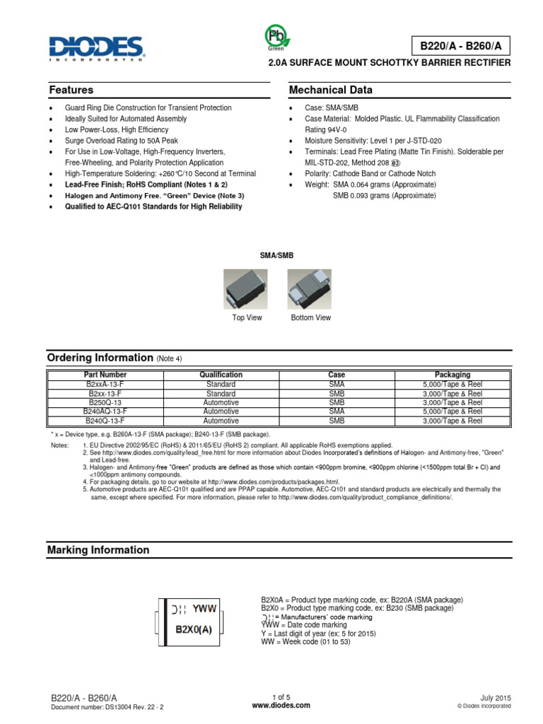 SMD B260a | PDF | Electrical Engineering | Electrical Components