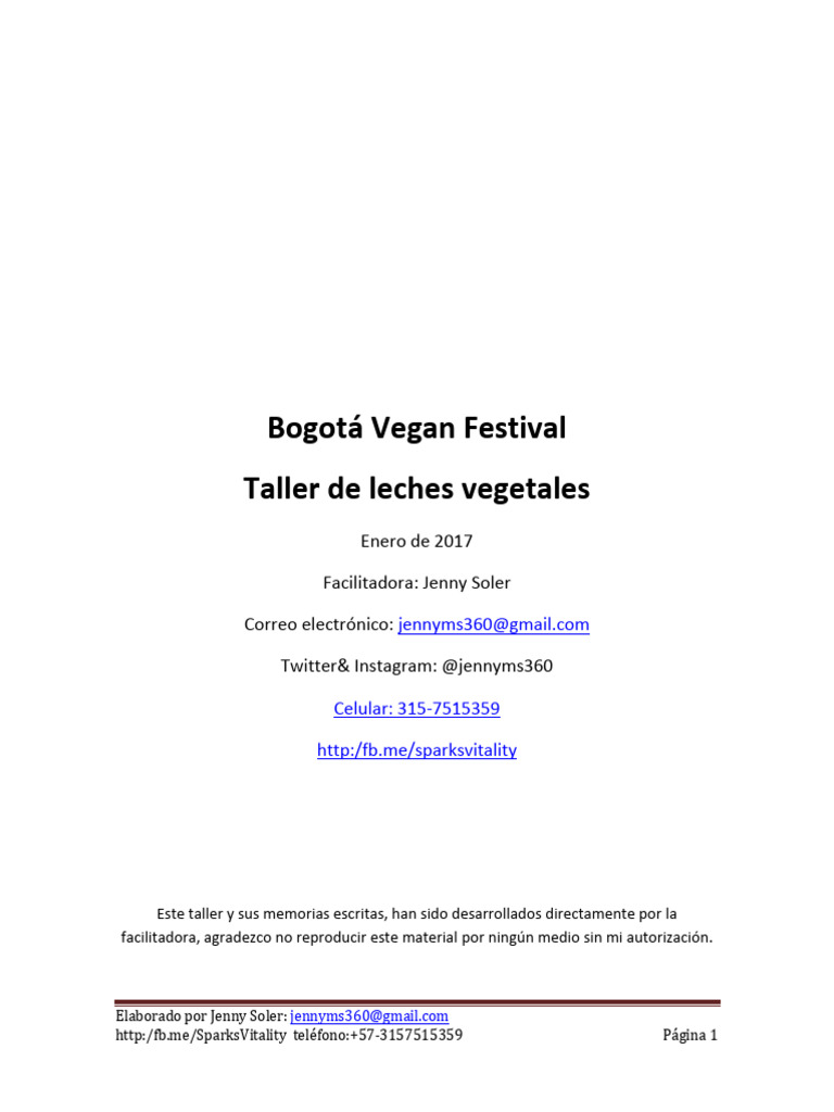 Taller de Leches Vegetales - Bogotá Veg Festival | PDF | Nuez | Panes