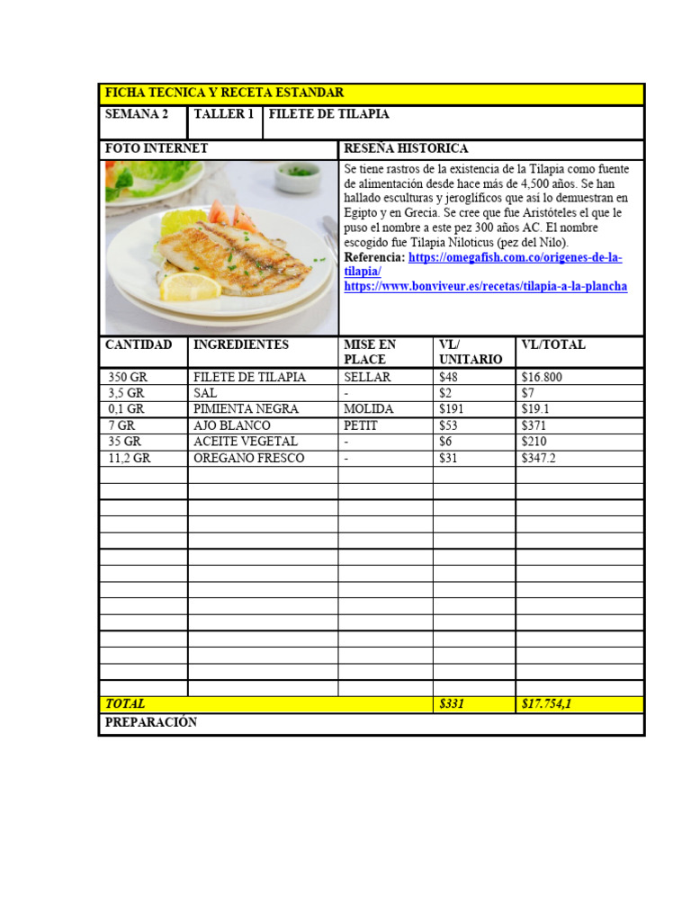Ficha Tecnica y Receta Estandar 2024 Poli | PDF | Cocina, comidas y vino
