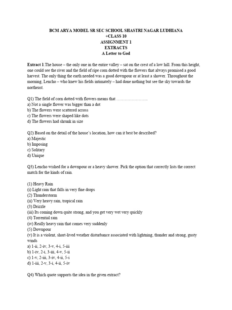Lencho's Letter to God: A Study Guide | PDF | Rain | Natural Disasters