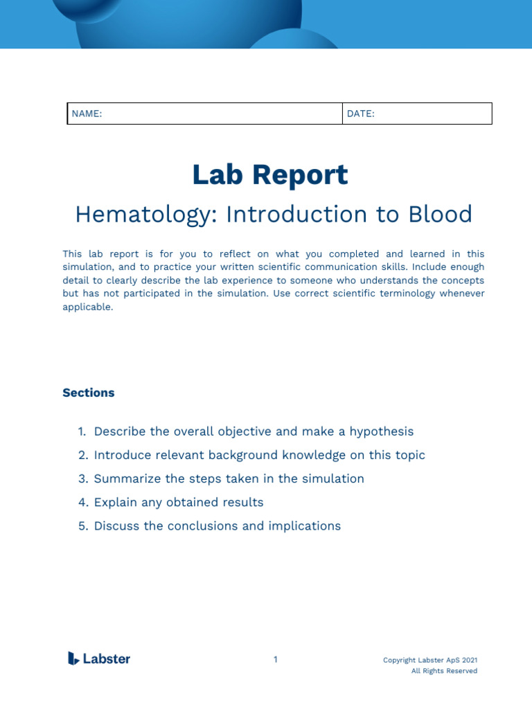 Lab Report - Hematology - Introduction To Blood - Updated | PDF ...