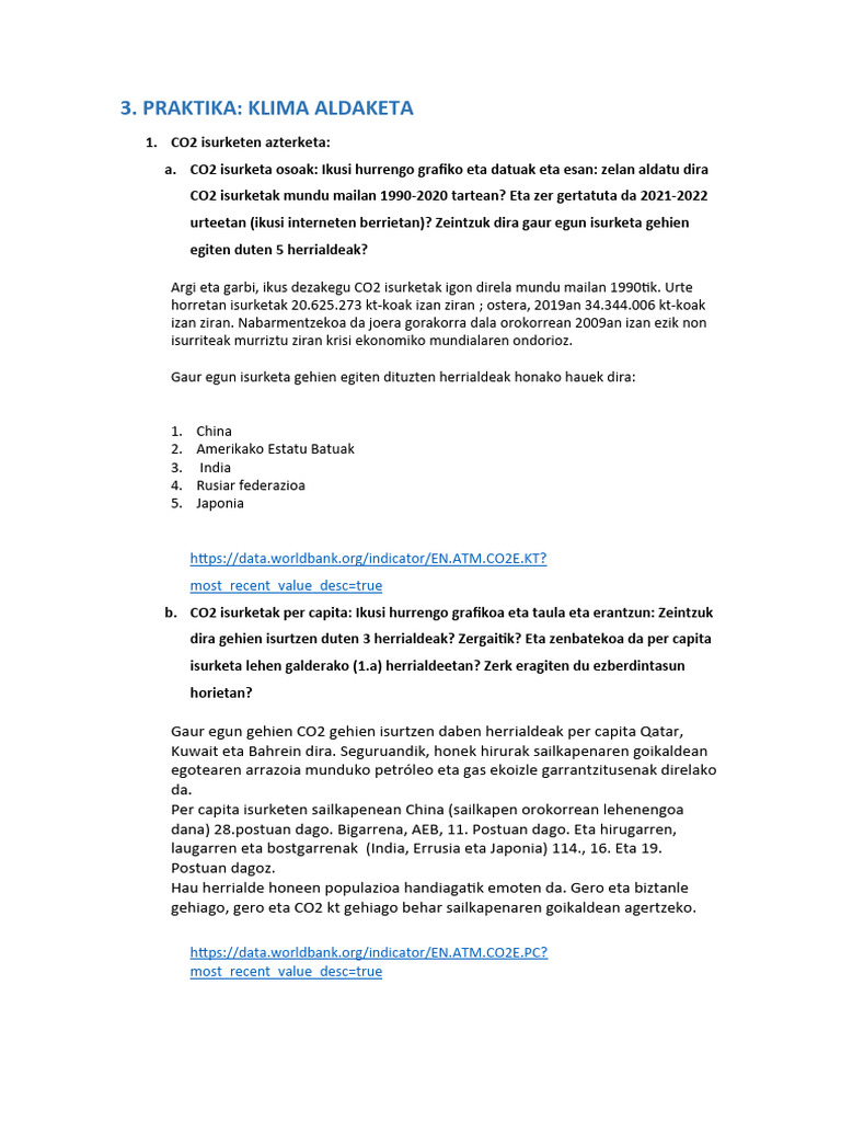 PRAKTIKA Klima Aldaketa | PDF