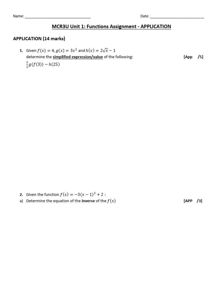 MCR3U Unit 1 Assignment - APP | PDF