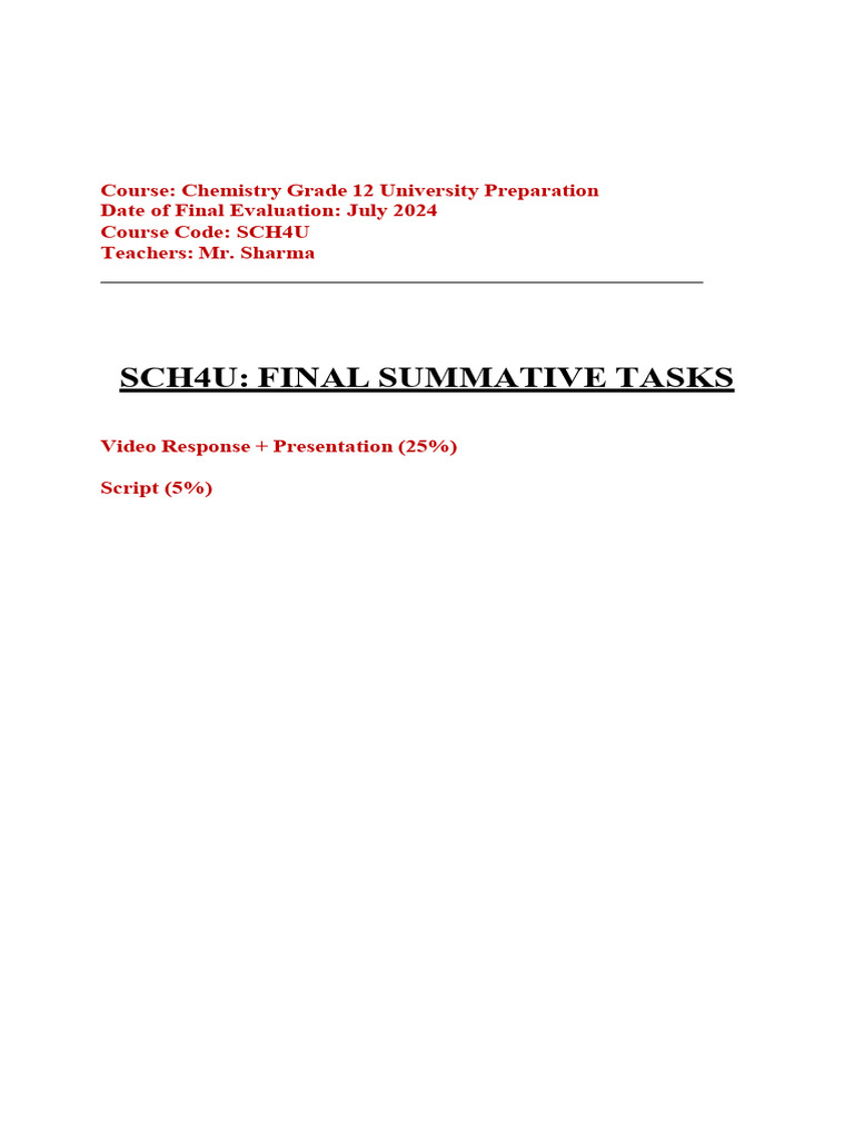 SCH4U Summative Task July 2024 | PDF | Knowledge | Inquiry
