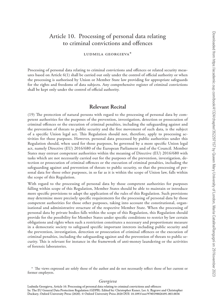 Article 10 GDPR: Criminal Data Processing | PDF | European Convention ...
