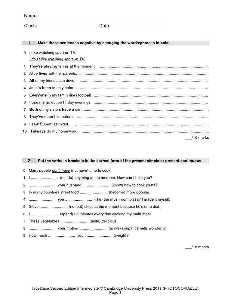 INTERMEDIATE Mid course Test | PDF