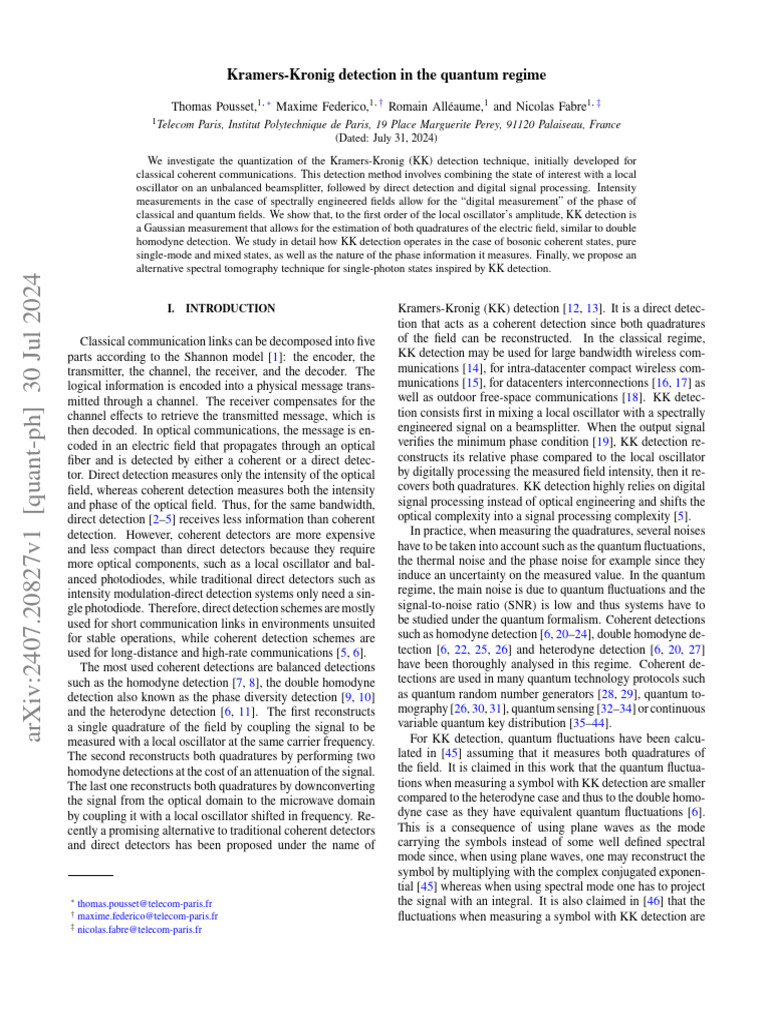 Kramers-Kronig Detection in Quantum Optics | PDF | Coherence (Physics ...