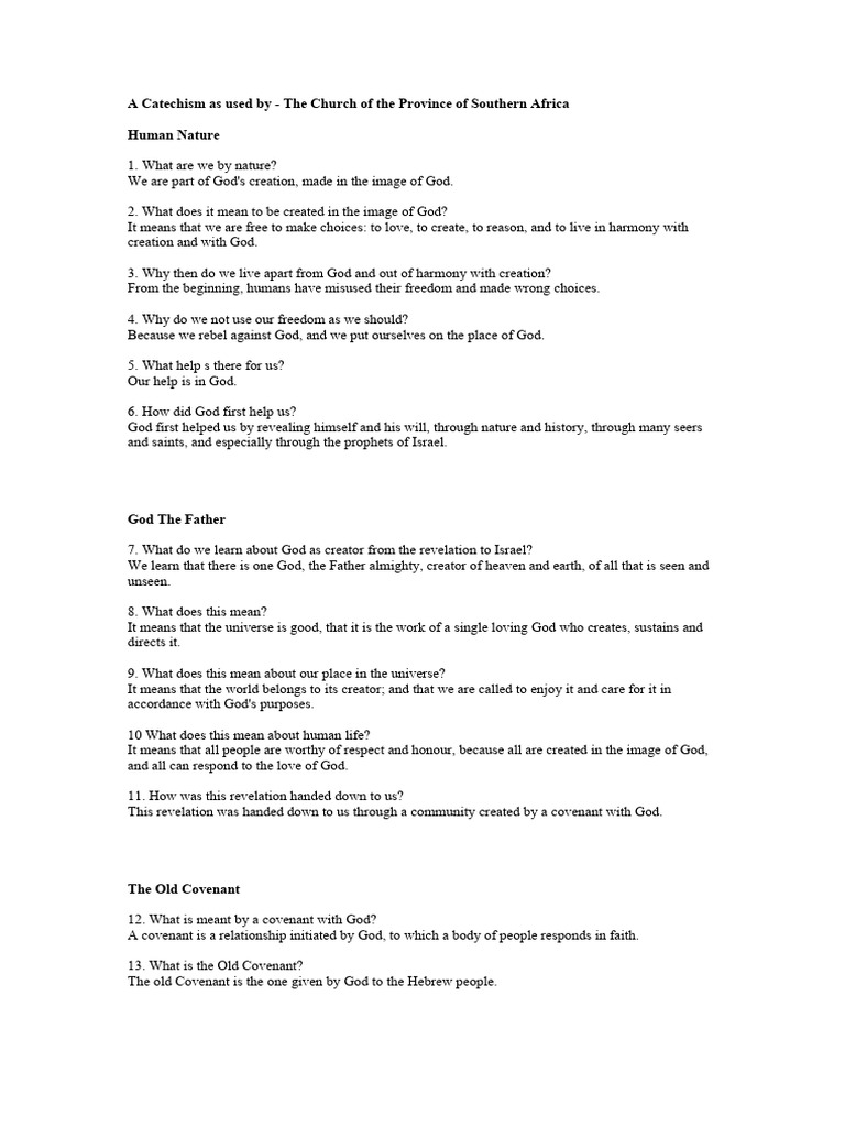 Catechism Used by The Anglican Church in Southern Africa | PDF ...