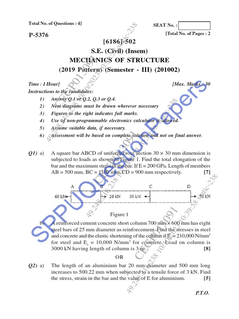 Be Civil Engineering Semester 3 2023 October Mechanics of Structure Mos Pattern 2019 | PDF ...