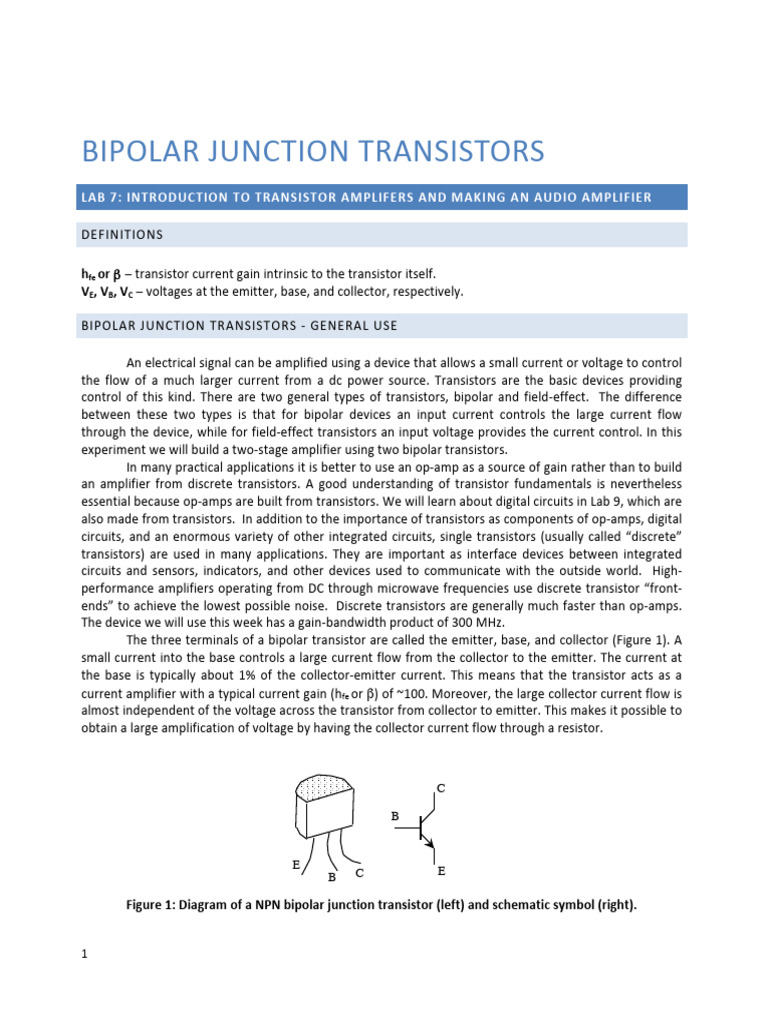 PHYS3330 Lab7 sp16 | PDF | Amplifier | Bipolar Junction Transistor