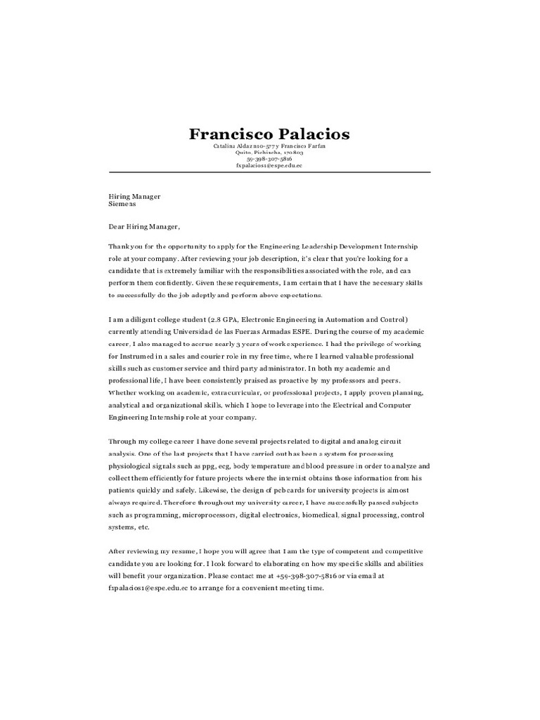 Cover Letter FP | PDF