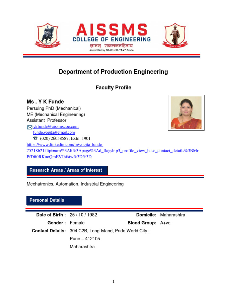 Faculty Profile Y K Fund | PDF | Mechatronics | Engineering