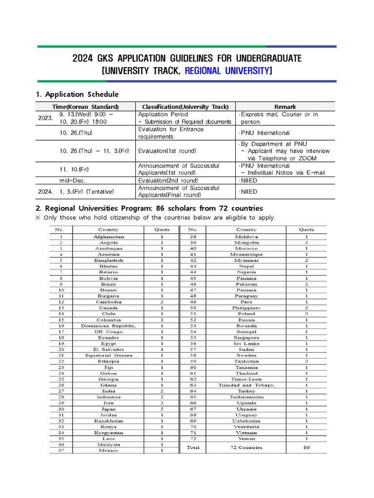 2024 Gks-U Application Guidelines (Regional University) - 1 | PDF | Engineering | Birth Certificate