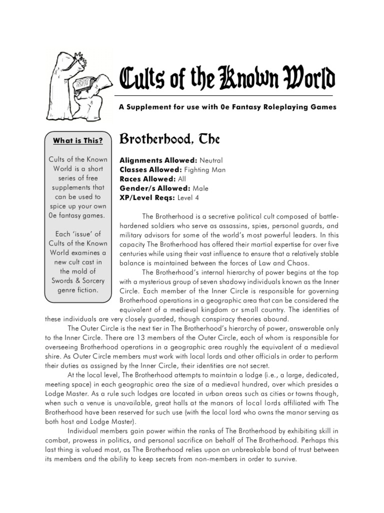 Cults of The Known World, The Brotherhood (SW) | PDF