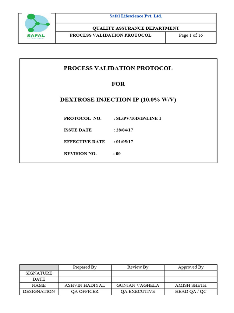 Process Validation Prtotocol | PDF | Quality Assurance | Filtration