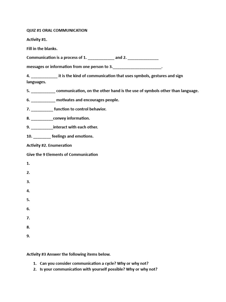 Oral Communication Quiz #1 | PDF
