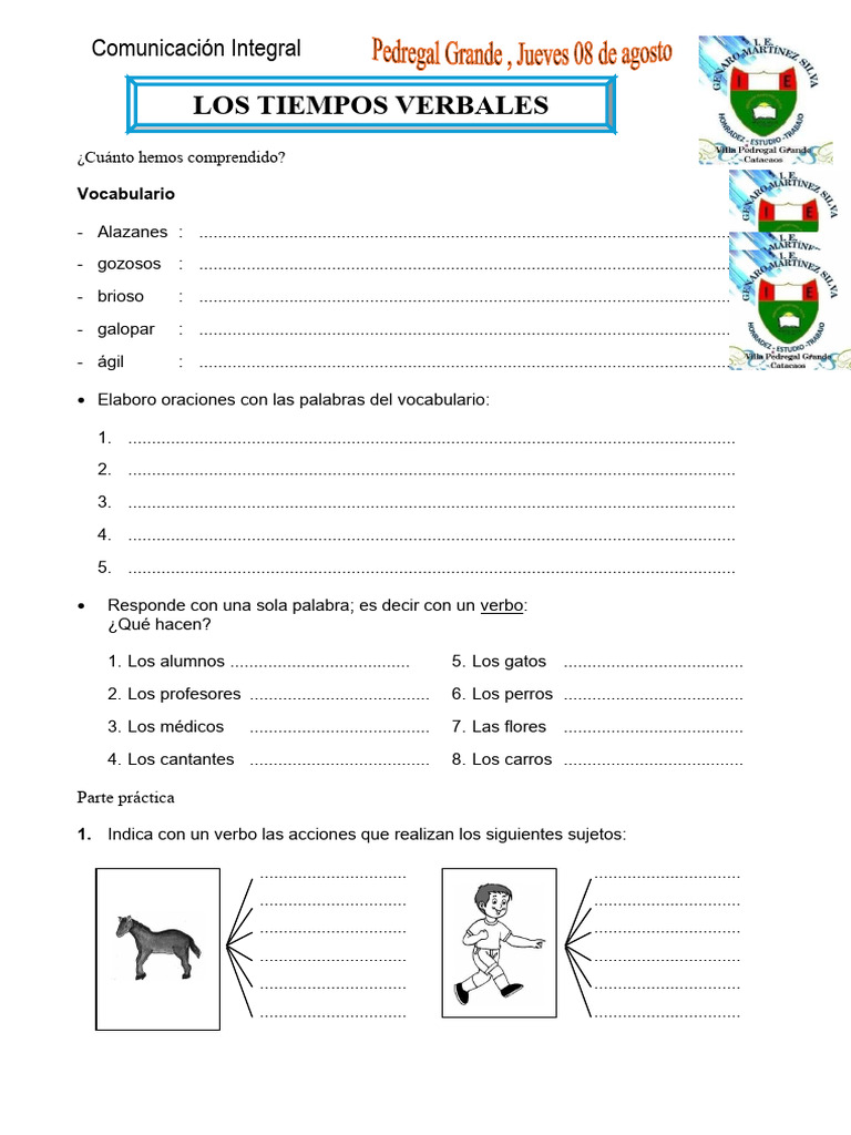 Los Tiempos Verbales para Tercero de Primaria 1 | PDF | Verbo | Lingüística