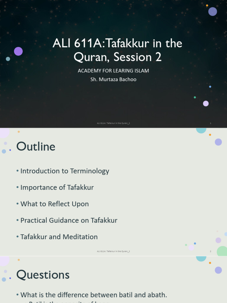 ALI 611A Tafakkur in The Quran - 2 | PDF | God In Islam | Tawhid